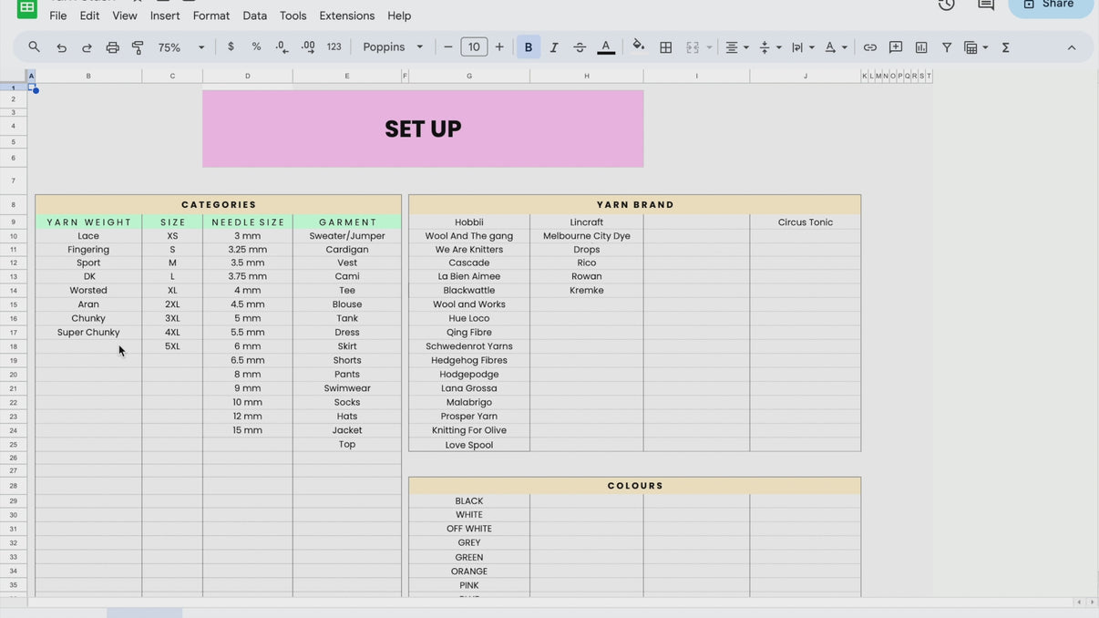 Yarn Inventory Knitting Project Library Spreadsheet – Friday Knits