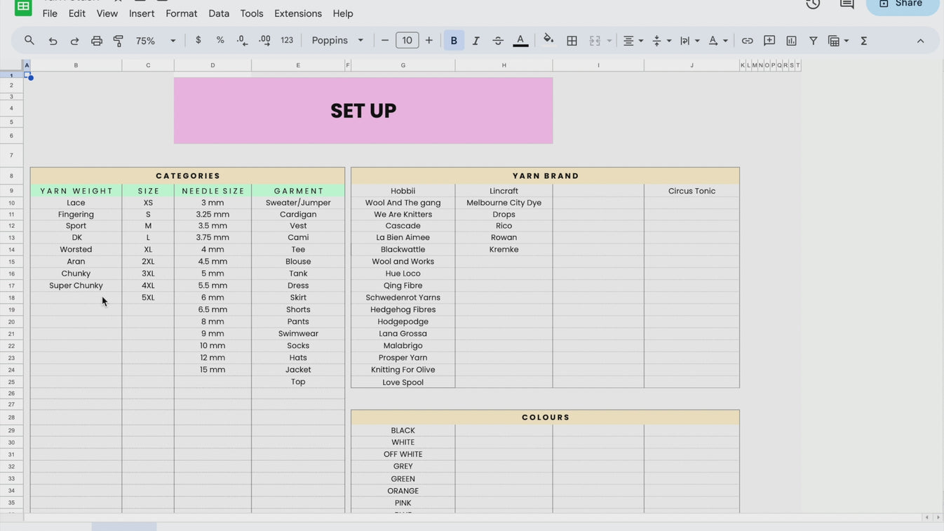 Yarn Inventory Knitting Project Library Spreadsheet – Friday Knits